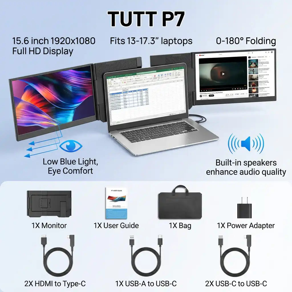 Portable Monitor - TUTT™ P7 15.6" Triple Screen Laptop Extender